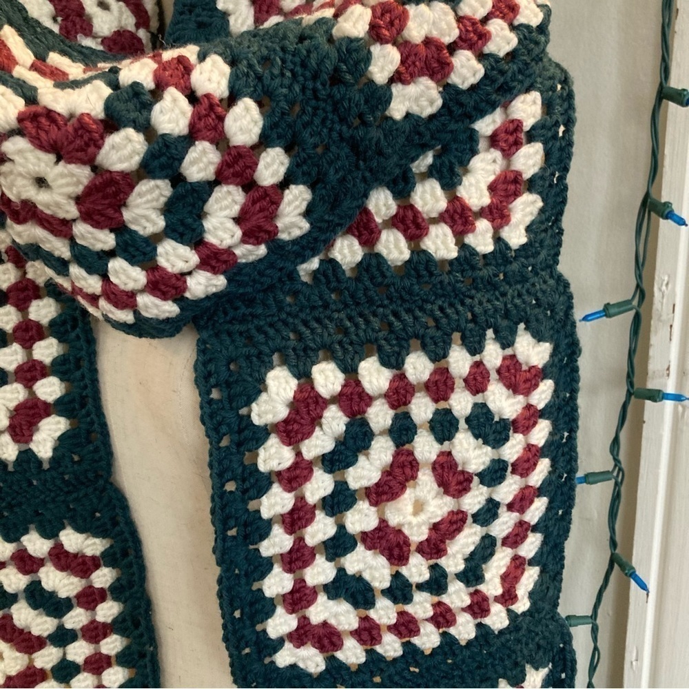 Vintage Granny Square Knit Scratch Blue Green White R… - Gem